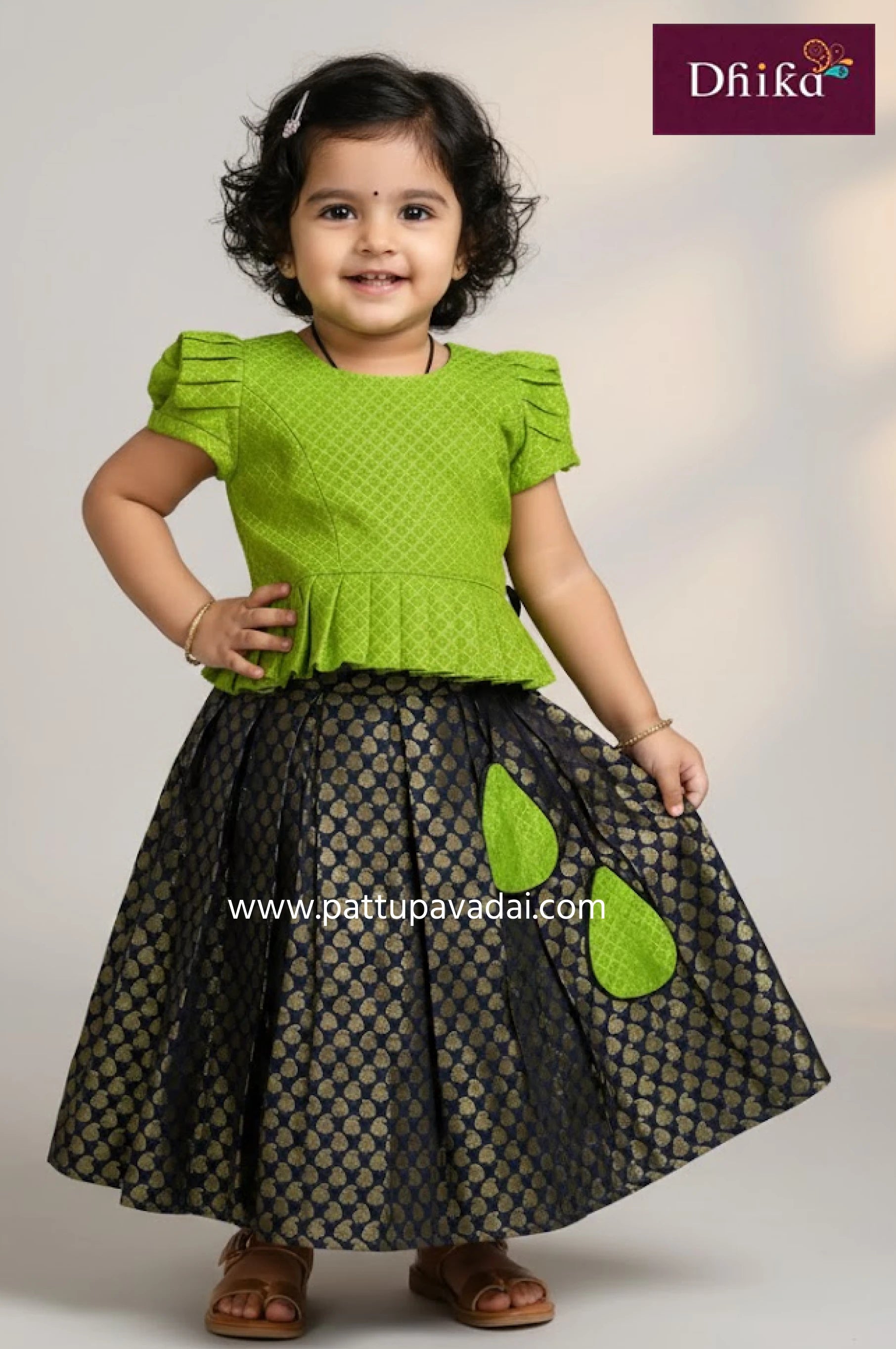 Parrot Green and Black Fancy Langa for Kids | Traditional Ethnic Wear ...